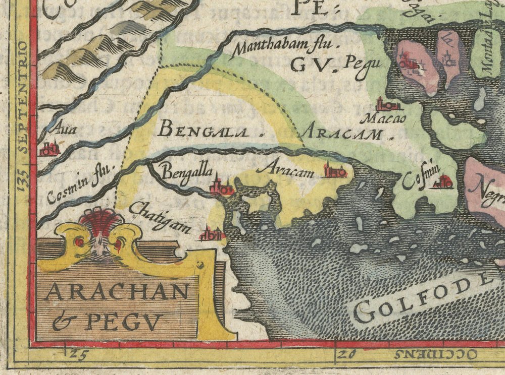 Map of Arakan and Pegu in Southeast Asia by Petrus Bertius, 1616 for ...