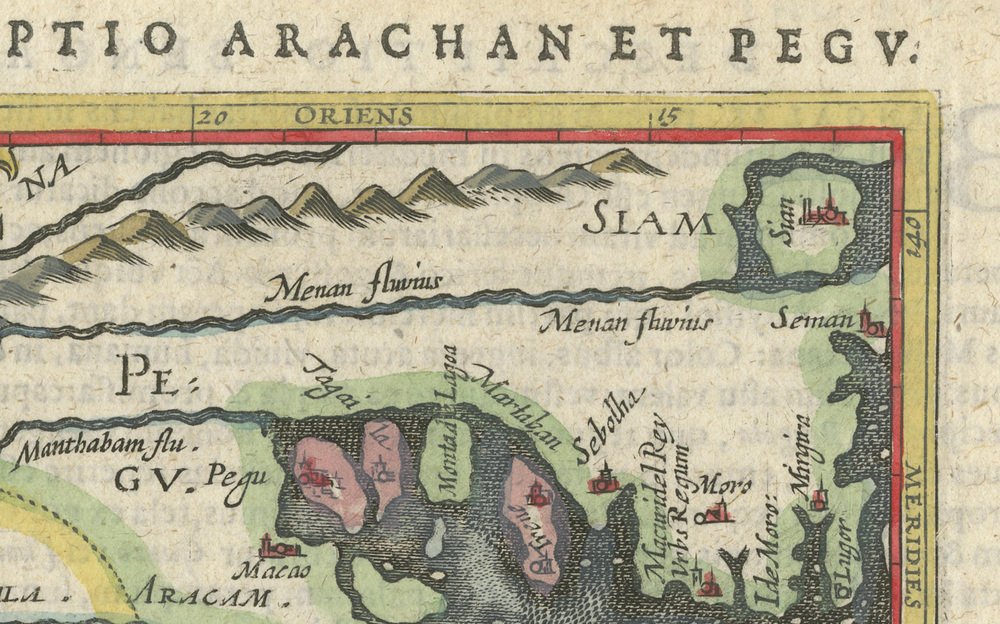 Map of Arakan and Pegu in Southeast Asia by Petrus Bertius, 1616 for ...