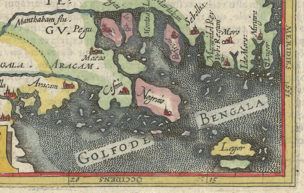 Map of Arakan and Pegu in Southeast Asia by Petrus Bertius, 1616 for ...