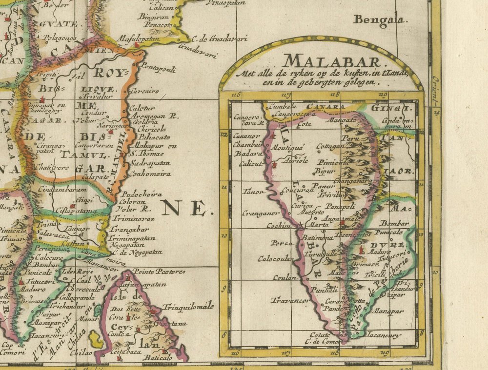 Map of Southern India and Malabar with Inset Map from Sanson, 1705 for ...