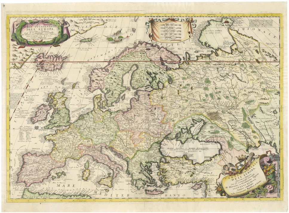 Large Coronelli Map of Europe with Mythical Islands and Rich Detail by ...