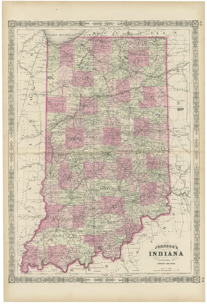 Civil War Era Map of Indiana with Lake Michigan Detail, 1864 for sale ...
