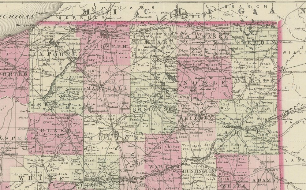 Civil War Era Map of Indiana with Lake Michigan Detail, 1864 for sale ...