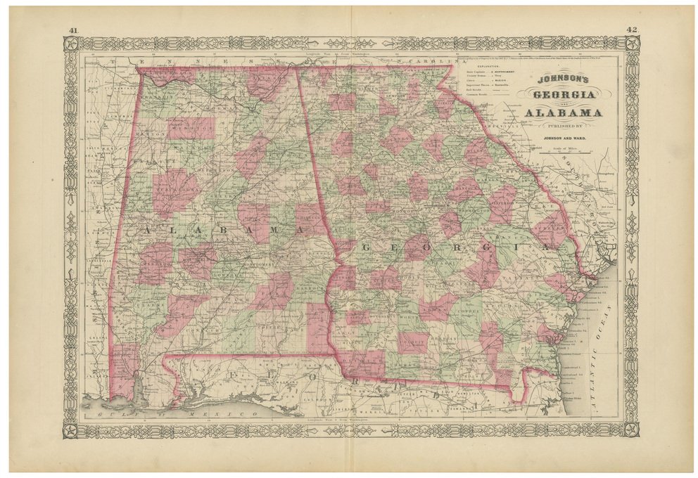 Civil War Map of Georgia and Alabama with Coastal Focus, 1864 for sale ...