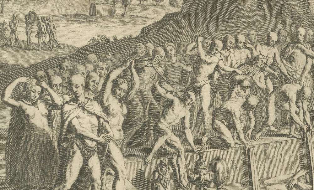 Funeral Rites and Burial of Inca Nobles, Engraving of Peruvian Customa ...