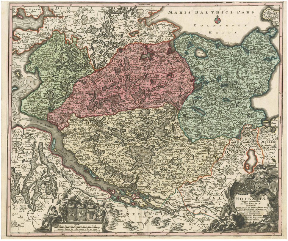 Map of Holstein and Surrounding Duchies by Homann Heirs for sale at Pamono