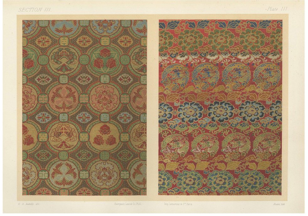 Japanese Brocade Patterns in Red and Gold, 1880s, Paper for sale at Pamono