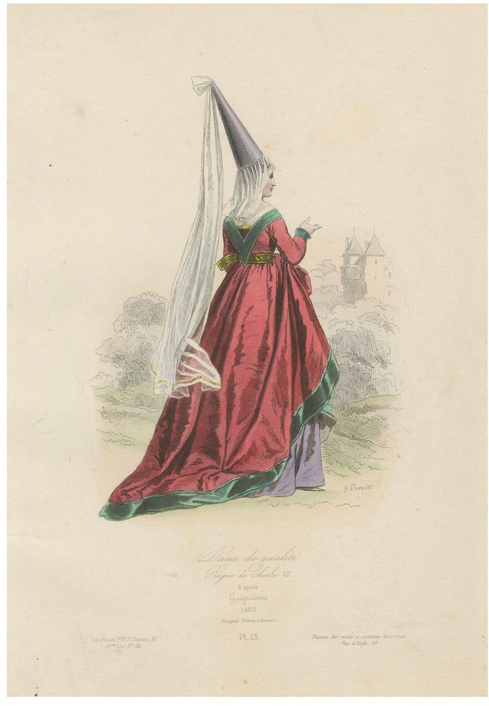 Noble Lady in Medieval Attire, 1800s, Paper for sale at Pamono
