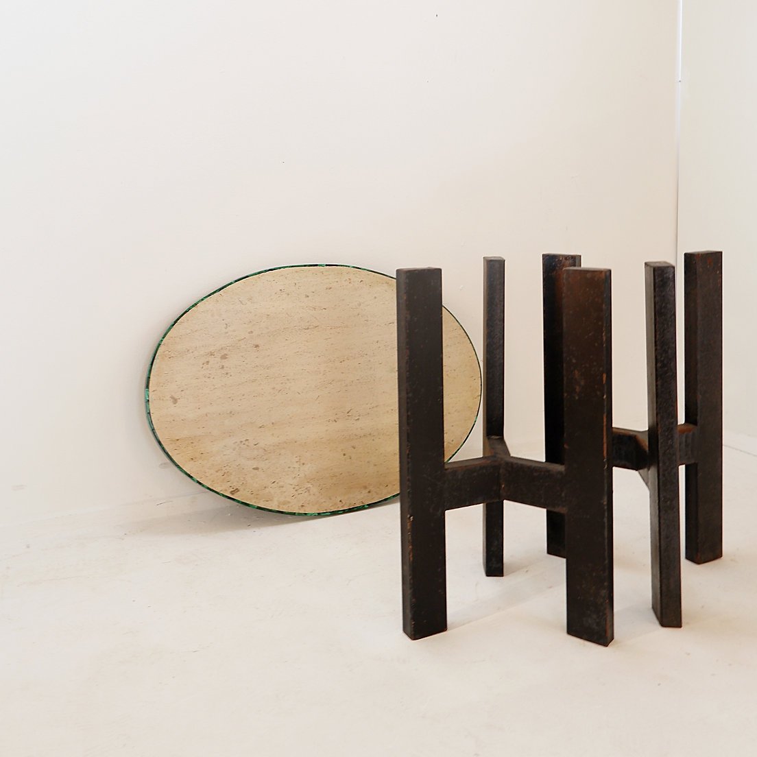 Console Table with Malachite Top and Double Tripod Legs in Black Metal ...