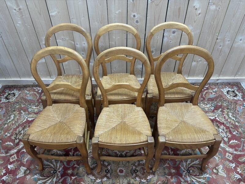 Louis Philippe Straw Chairs, Set of 6 for sale at Pamono