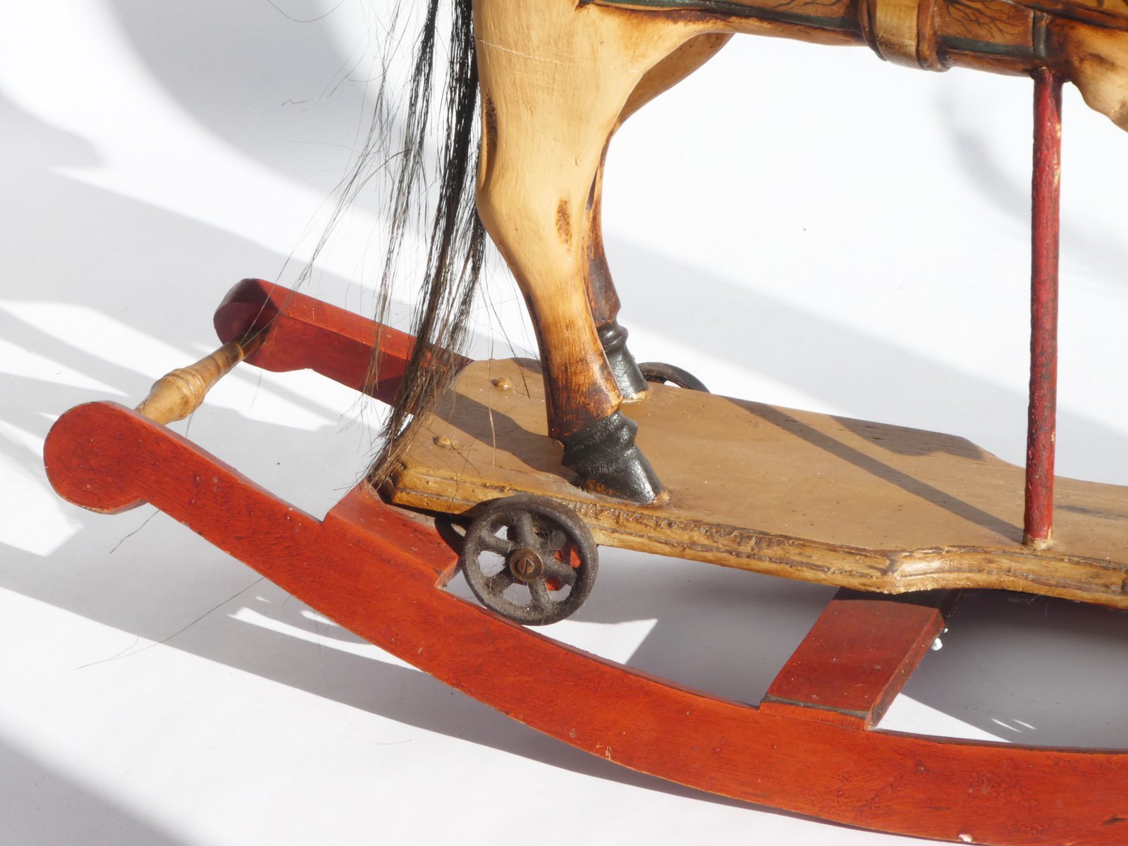 Wood Carved Rocking Horse with Glass Eyes, 1950s for sale at Pamono