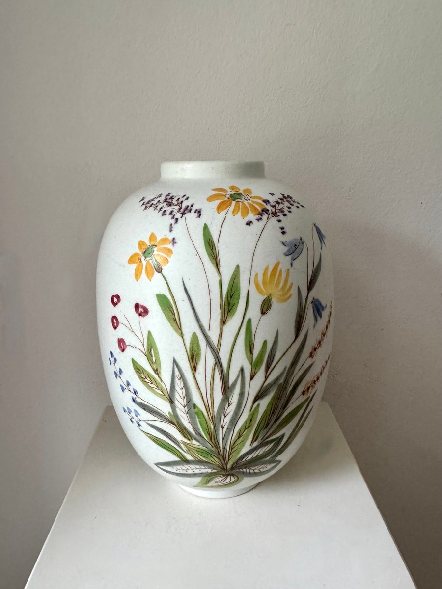 Ceramic Vase with Hand-Painted Wildflowers by Lars Thorén for Rörstrand ...