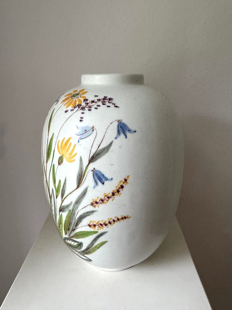 Ceramic Vase with Hand-Painted Wildflowers by Lars Thorén for Rörstrand ...