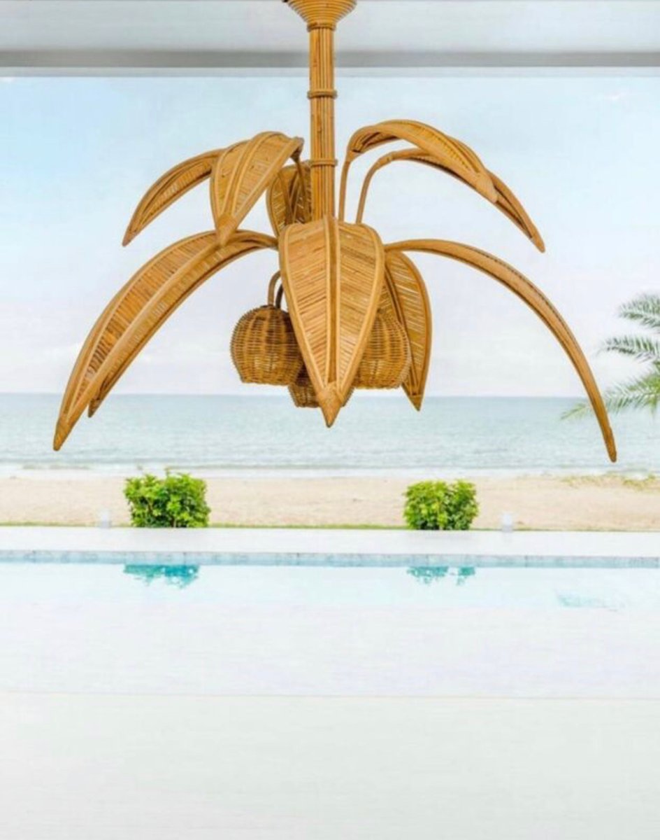 Palm Tree Ceiling Light in Rattan, 1990s for sale at Pamono