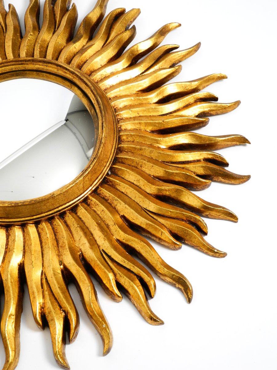 Large Mid-Century Modern Sunburst Wall Mirror in Gold-Plated Wood and ...