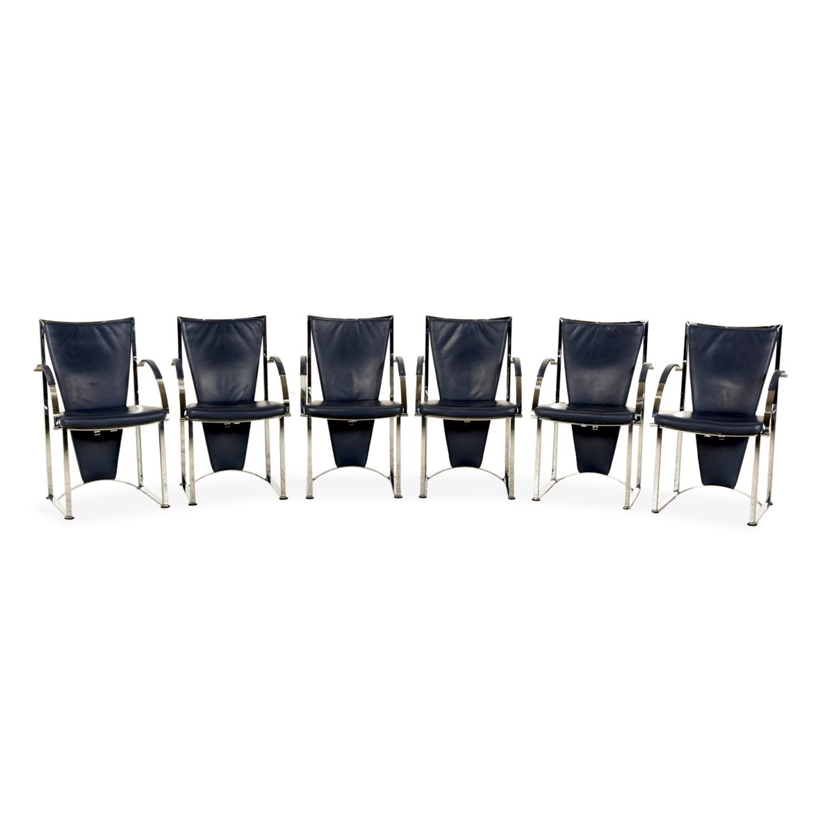 Chairs in Blue Leather by Ronald Schmitt, Set of 6 for sale at Pamono