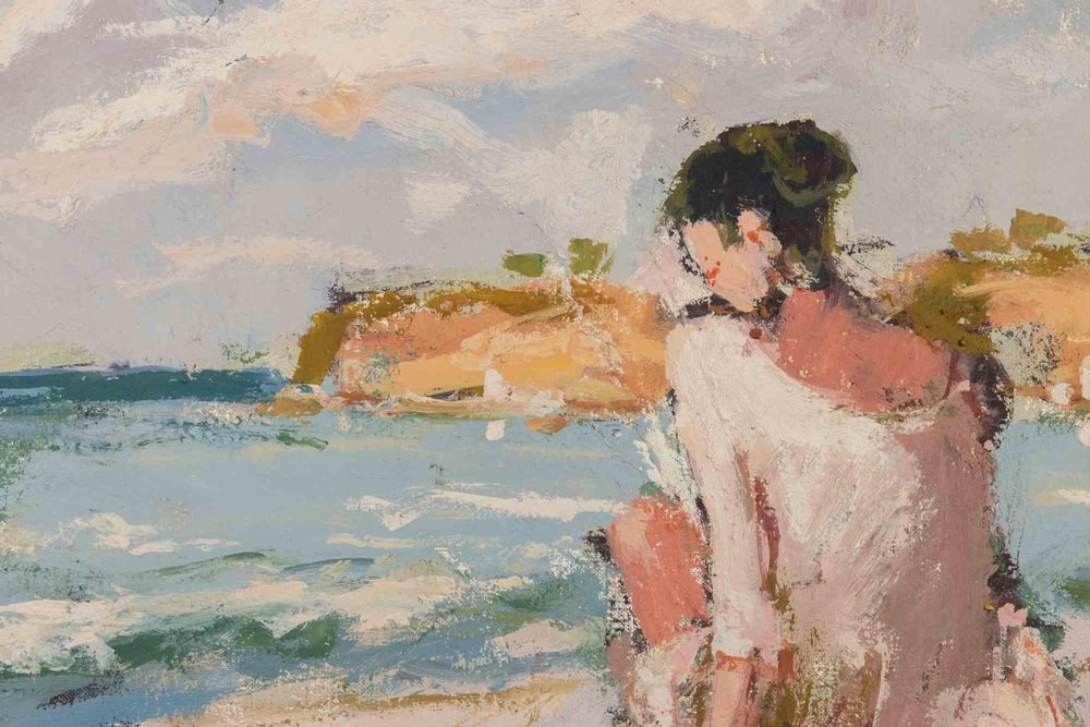 Franco Marzilli, Ballerina in Front of the Sea, Oil Painting, 1970s for ...