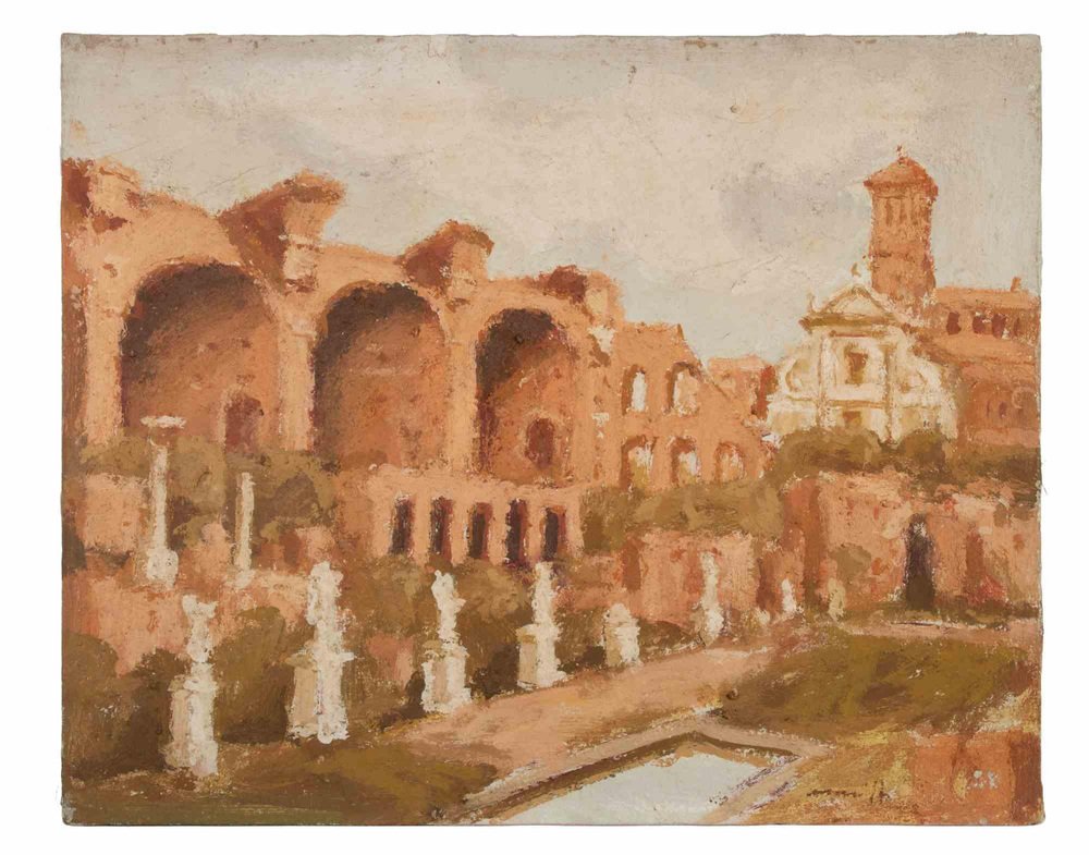 Franco Marzilli, Roman Ruins, Oil Painting, 1970s for sale at Pamono