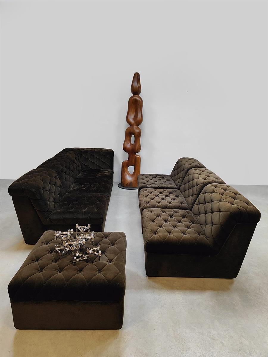 Vintage Velvet Quilted Modular Sofa, 1970s, Set of 7 for sale at Pamono