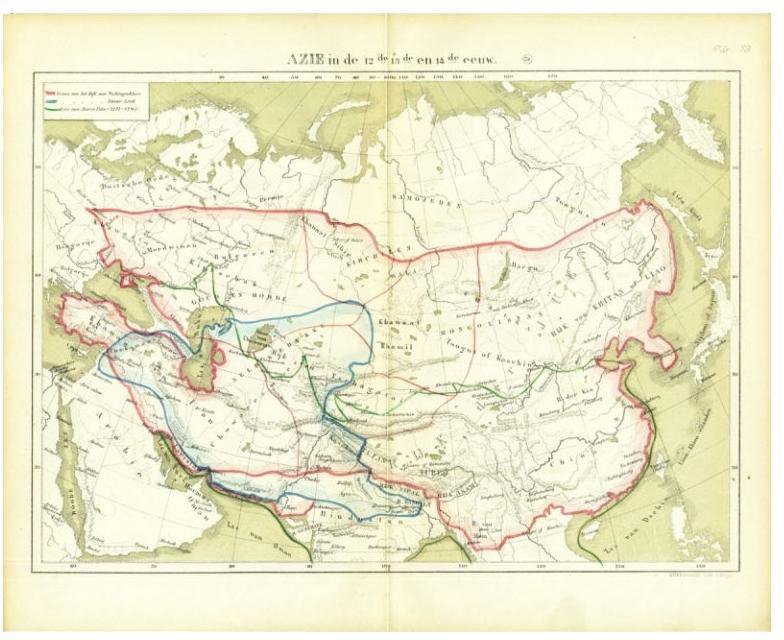 Antique Map of Asia in the 12th, 13th and 14th Century, 1877 for sale ...