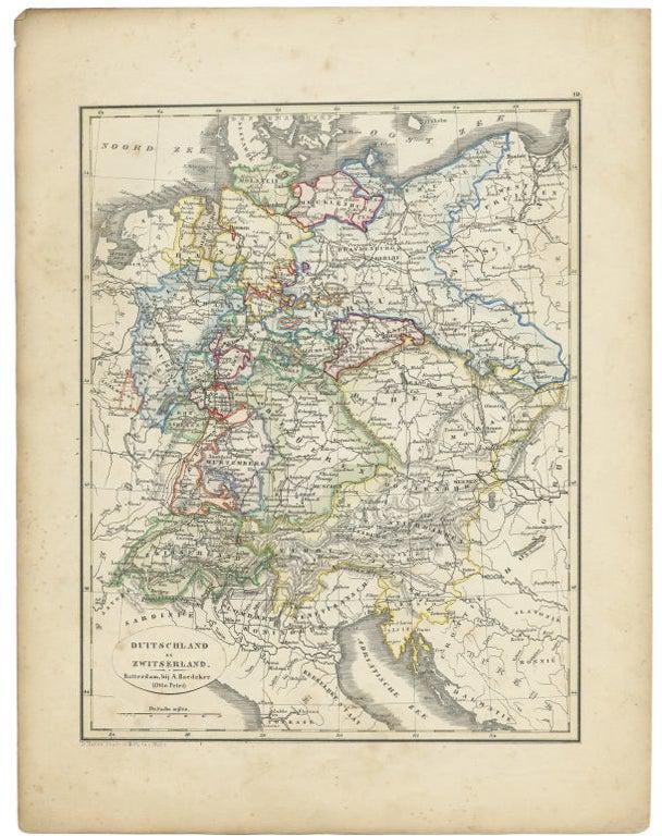 Antique Map of Germany and Switzerland, 1852 for sale at Pamono