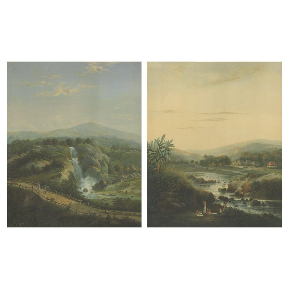 A. Salm, Java Landscapes, 1800s, Deluxe Folio Chromolithographs, Paper, Set of 2 for sale at Pamono