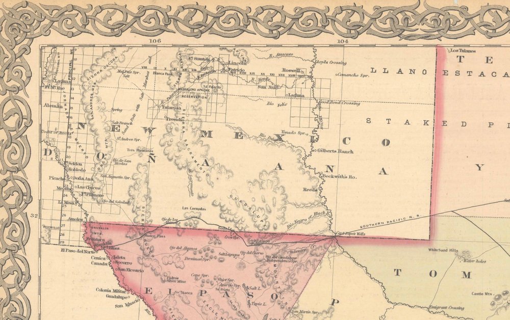Large Antique Map of Texas with Panhandle and Bay Inset Maps, 1873 for ...