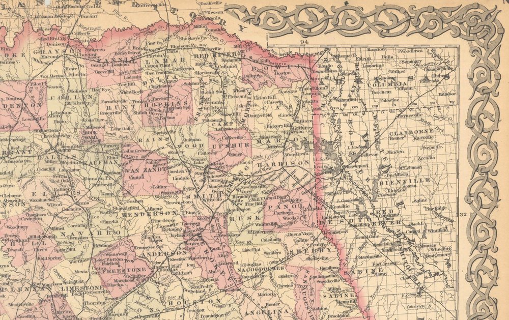Large Antique Map of Texas with Panhandle and Bay Inset Maps, 1873 for ...
