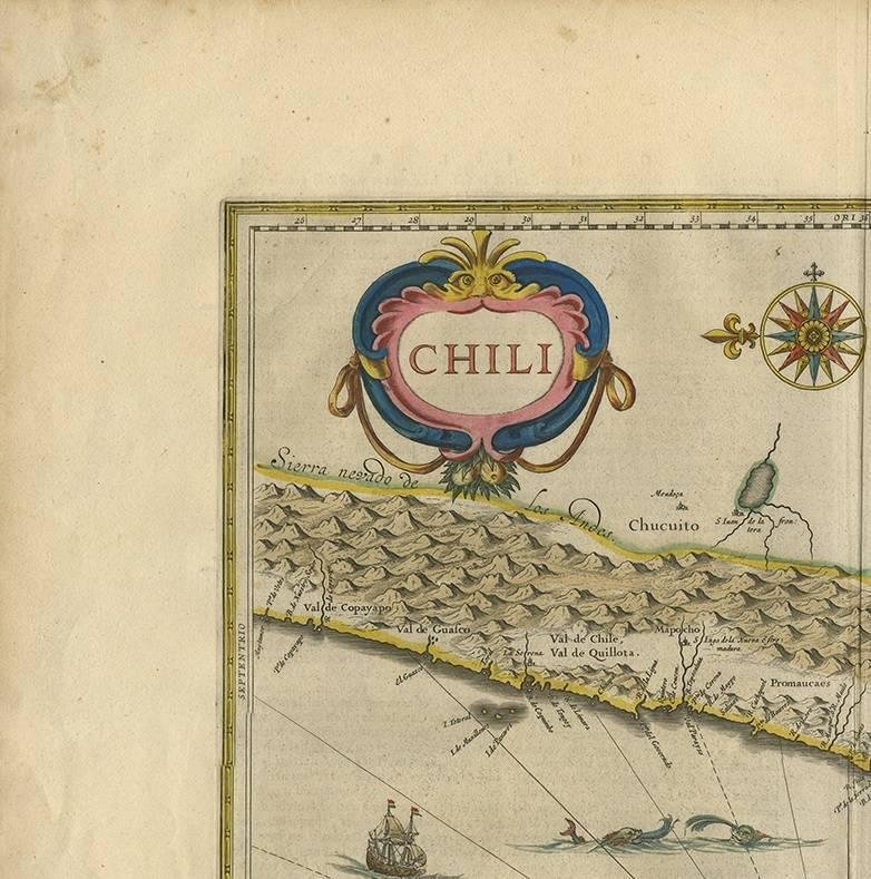 Antique Map of Chili by W. Blaeu, 1658 for sale at Pamono