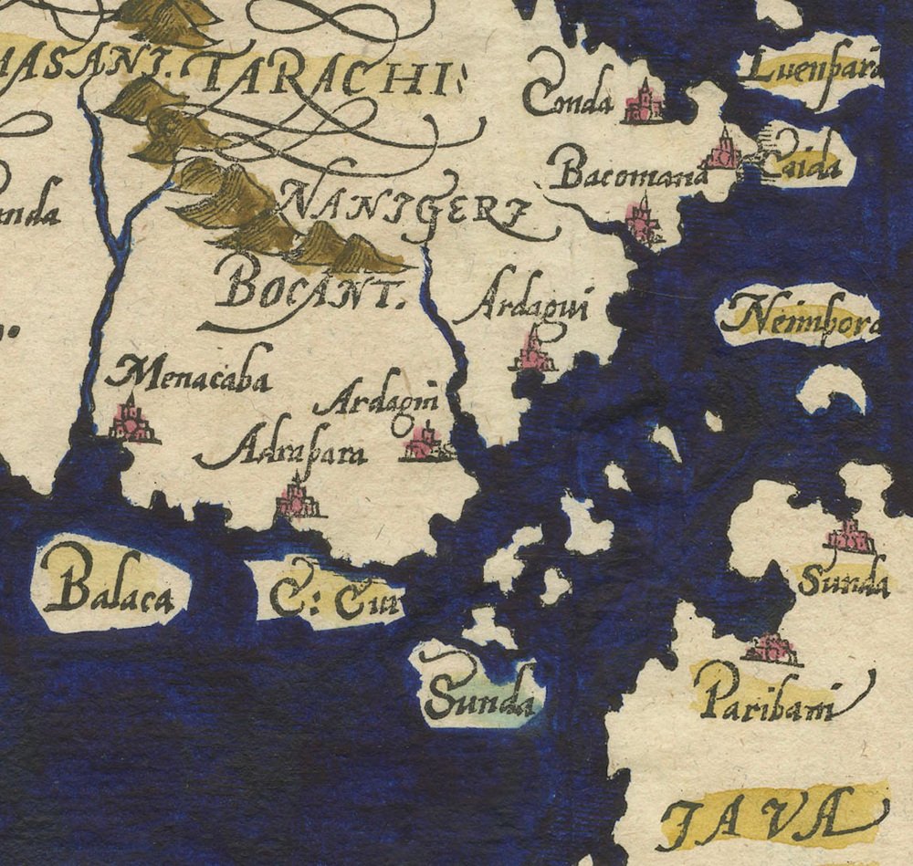 Renaissance Map of Sumatra with Singapore in Münster's Woodcut, 1590 ...