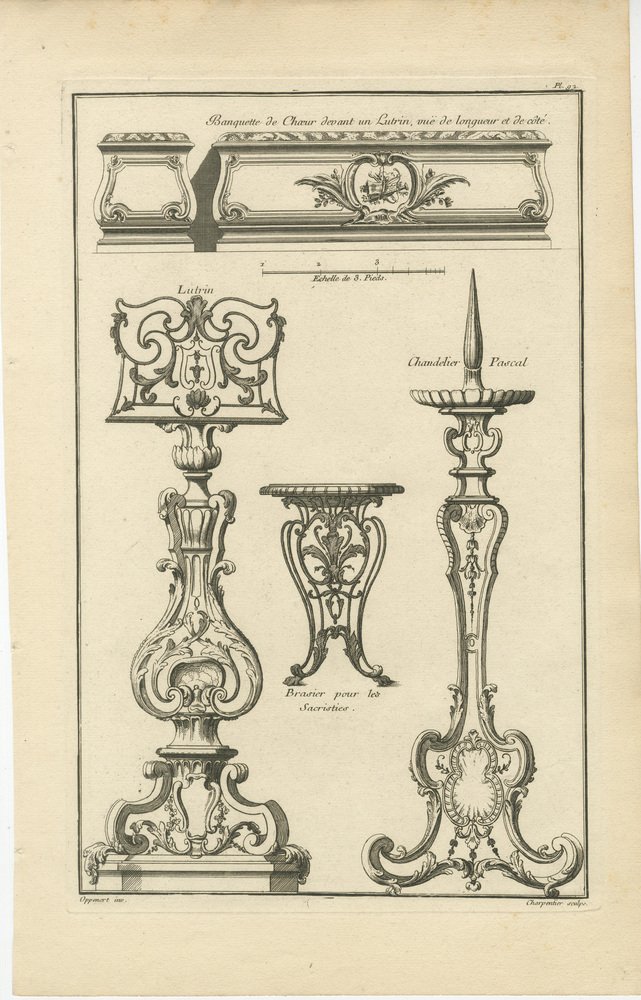 Baroque Ironwork Tables and Candelabras, 1767, Engraving on Paper, Set ...