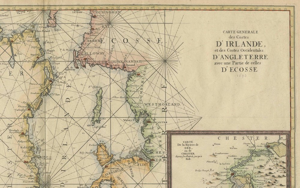 Large Maritime Map of Irish Sea, West Coasts of Ireland, England and ...