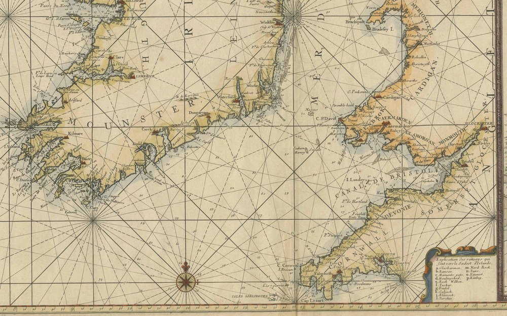 Large Maritime Map of Irish Sea, West Coasts of Ireland, England and ...