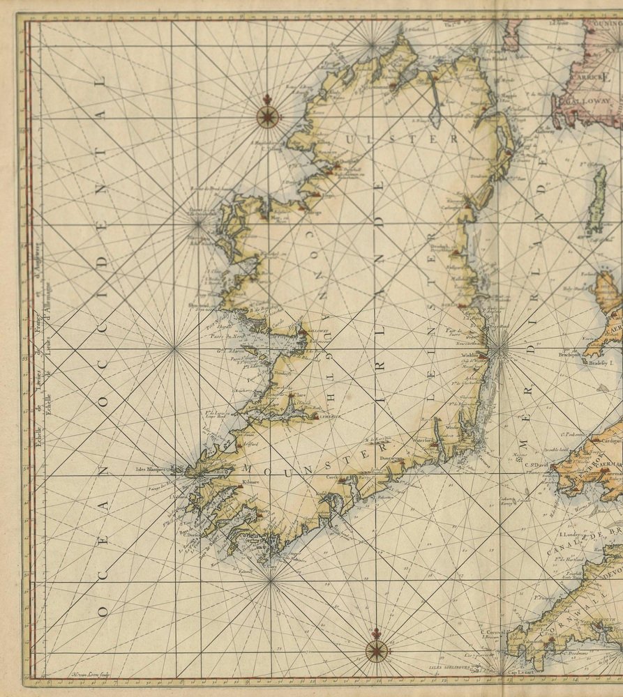 Large Maritime Map of Irish Sea, West Coasts of Ireland, England and ...