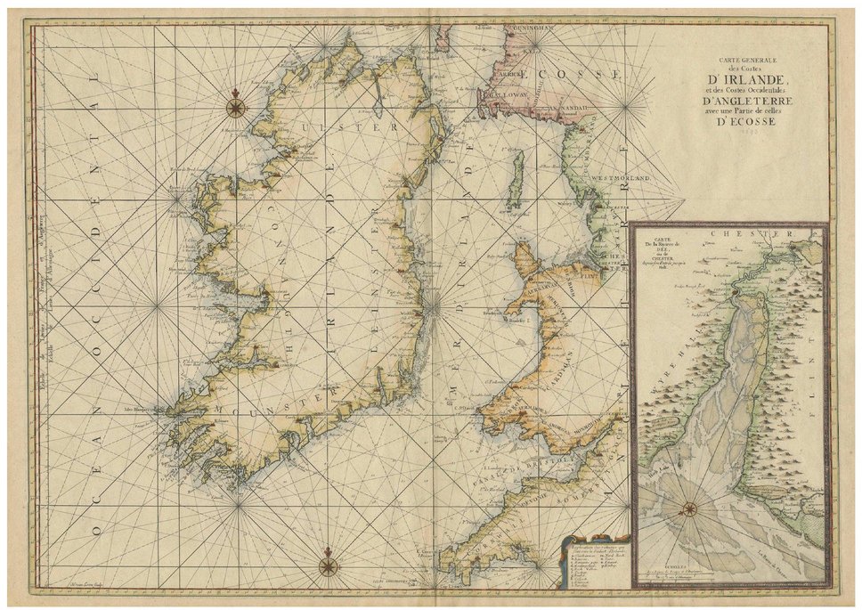 Large Maritime Map of Irish Sea, West Coasts of Ireland, England and ...