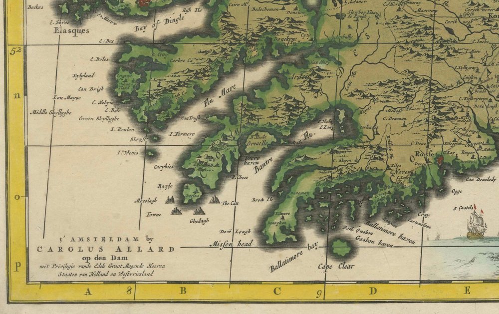 Hand-Colored Hibernia Regnum Map with Provinces of Ireland by Carel ...