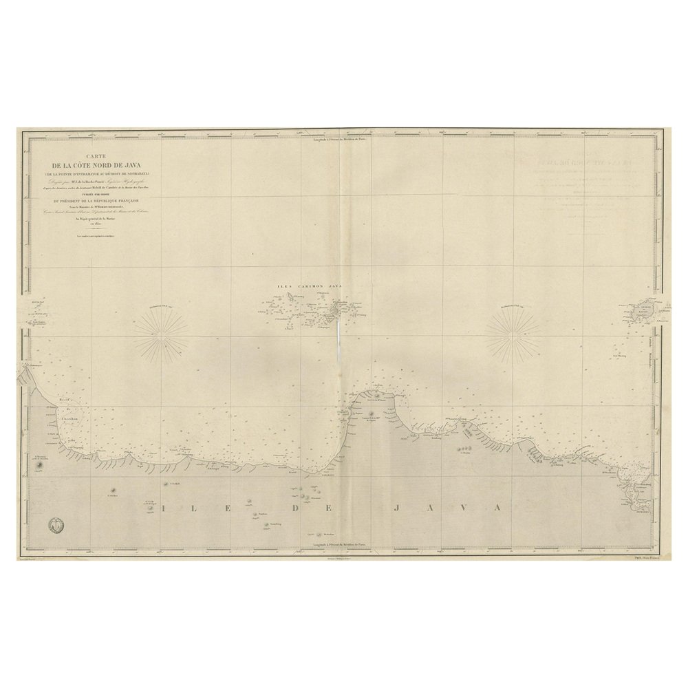 Early French Nautical Map of the Northern Coast of of Java, Indonesia ...