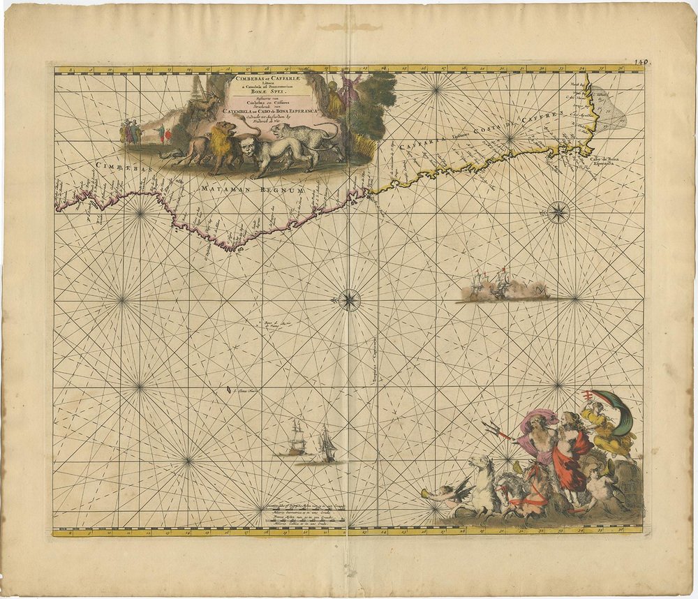 Antique Map of the Coast of Angola to Port Elizabeth in South Africa ...