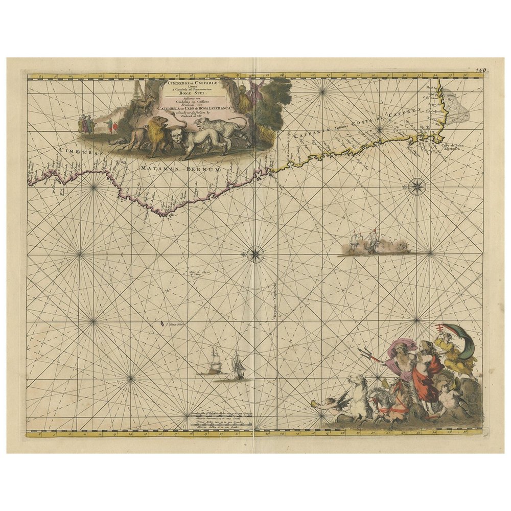 Antique Map of the Coast of Angola to Port Elizabeth in South Africa ...