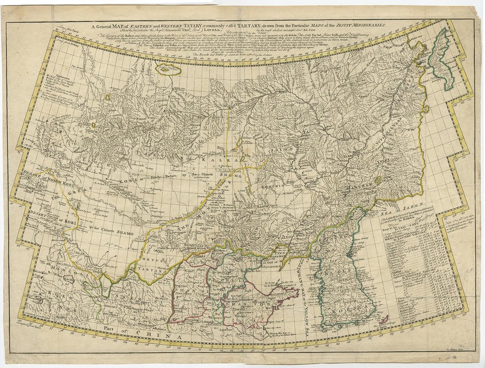 Antique Hand-Colored Map of Tartary, China and Korea, 1741 for sale at ...
