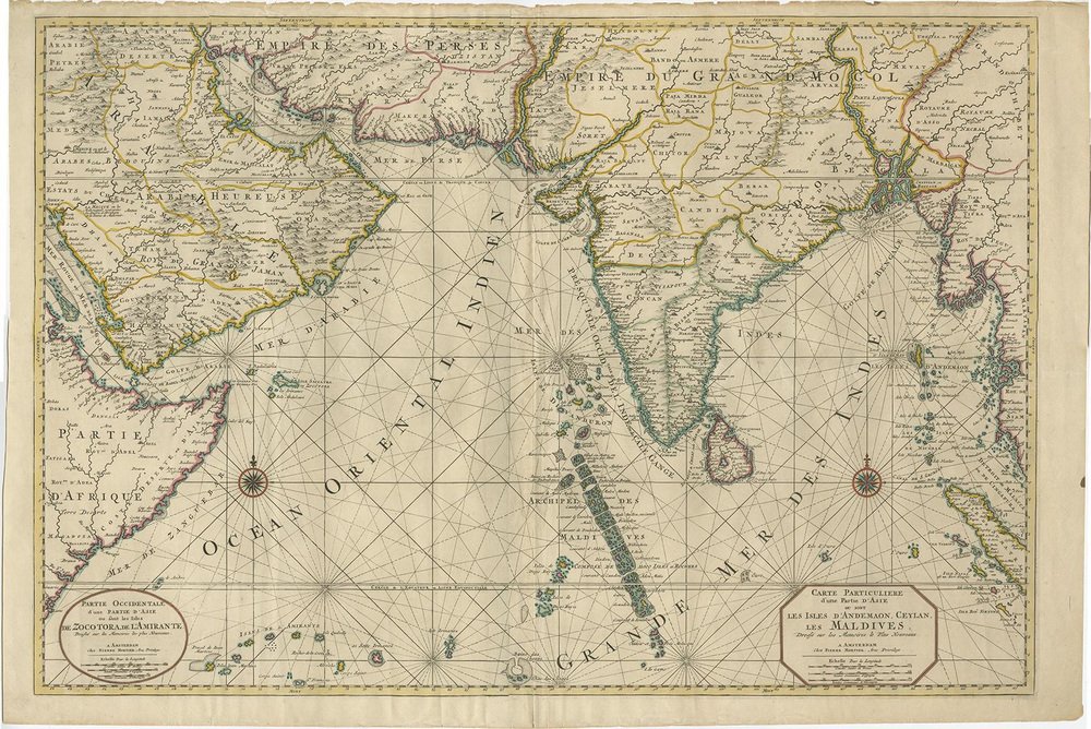 Antique Map of Southern Asia with India, the Maldives, Ceylon and ...