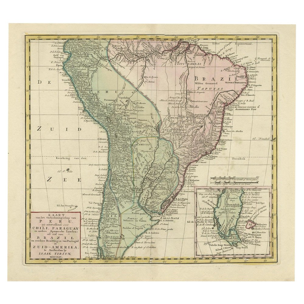 Antique Hand-Coloured Map of South America, 1765 for sale at Pamono