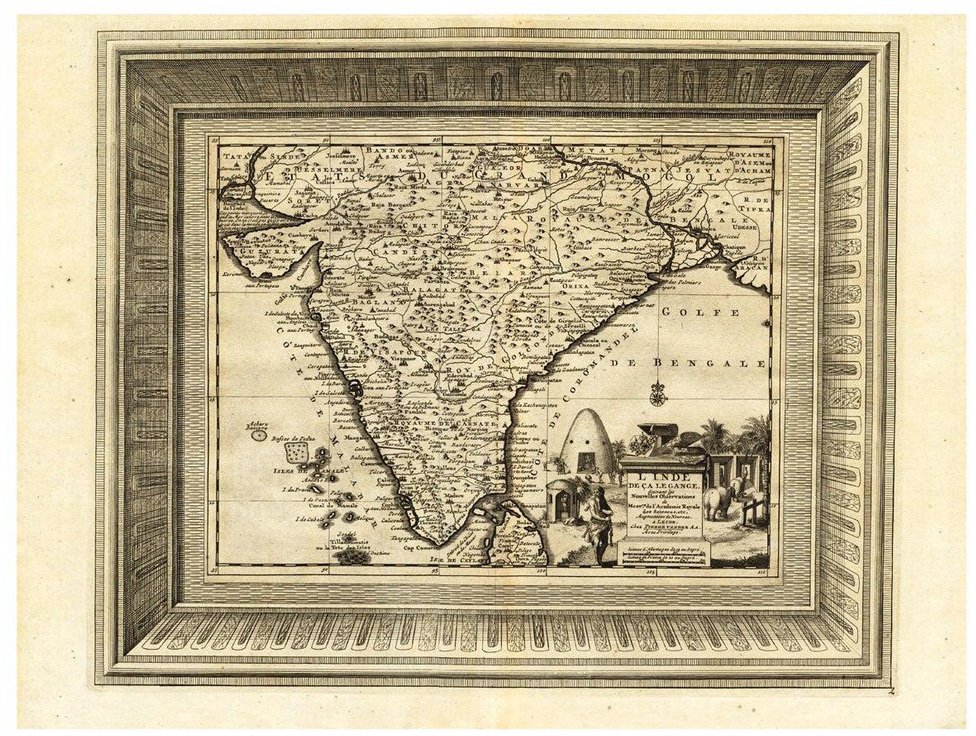 Antique Engraved Map of India with Elephants in the Cartouche, 1725 for ...