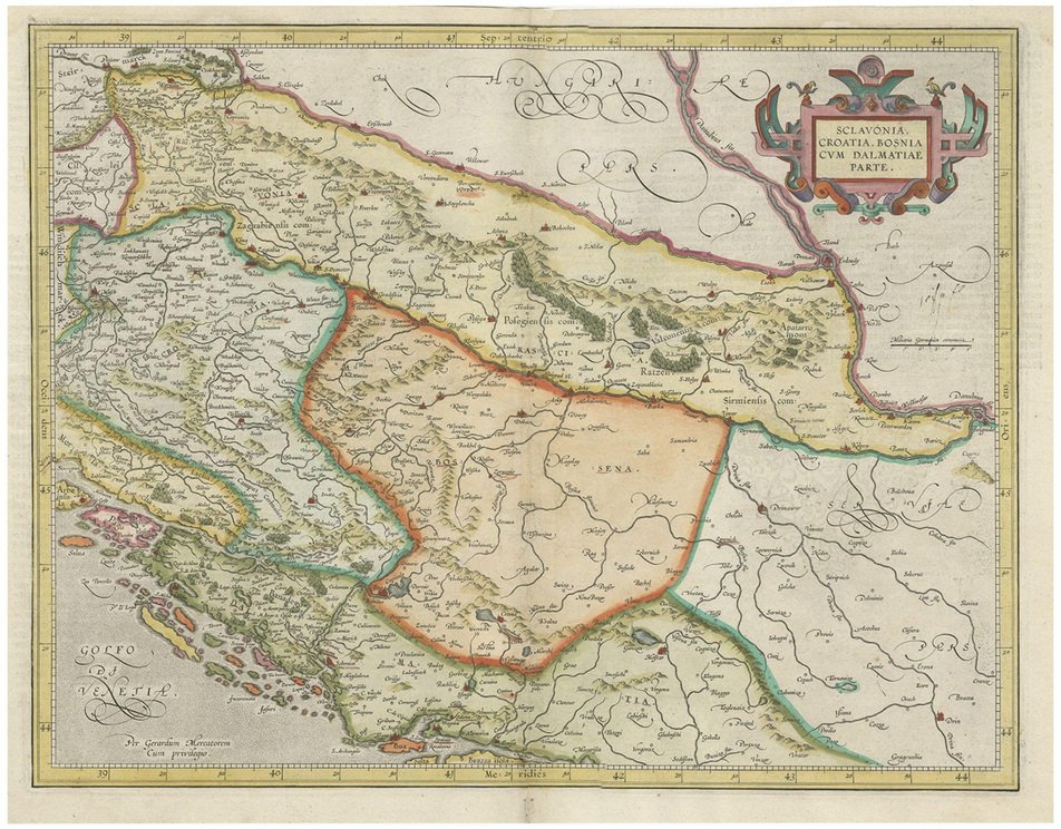 Eastern Balkans Map with Dalmatia, Croatia, Slavonia, Bosnia and Serbia ...