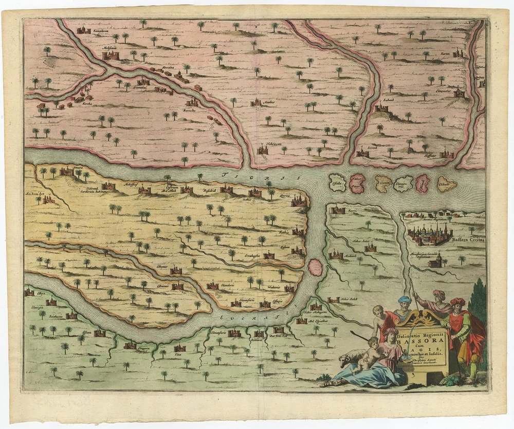 Antique Hand-Colored Map of the Bassora Basra Region in Iraq, 1680 for ...