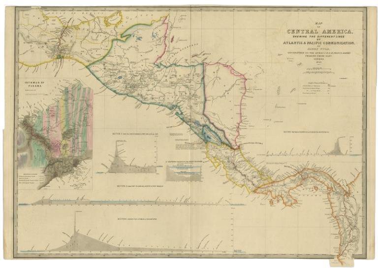 Antique Map of Central America with Communication Lines, 1850 for sale ...