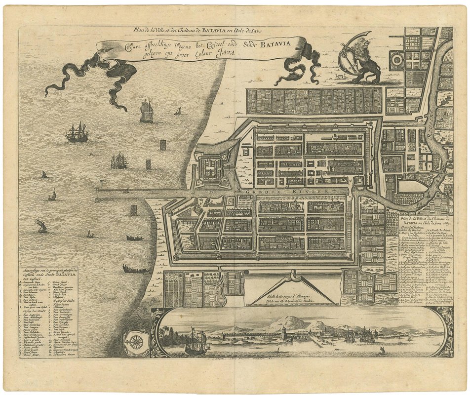 Antique Map of the City of Batavia by Van Der Aa, 1730 for sale at Pamono
