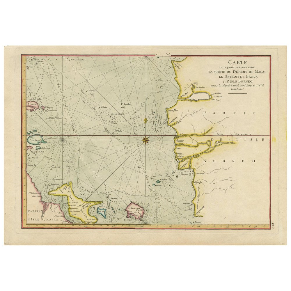 Antique Map of the Malacca and Bangka Strait by De Mannevillette, 1775 ...
