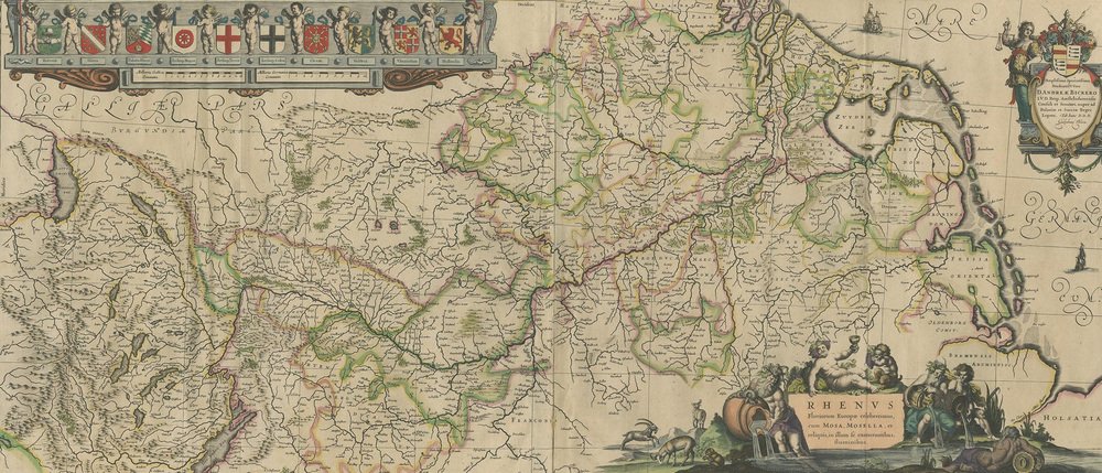 Large Hand-Coloured Map of Rhine River, Moselle and Meuse by Willem ...