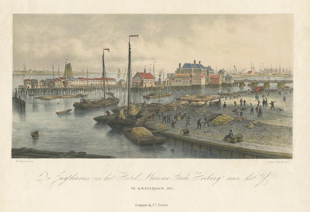 Stemler, Harbour of the IJ Amsterdam, 1871, Paper for sale at Pamono